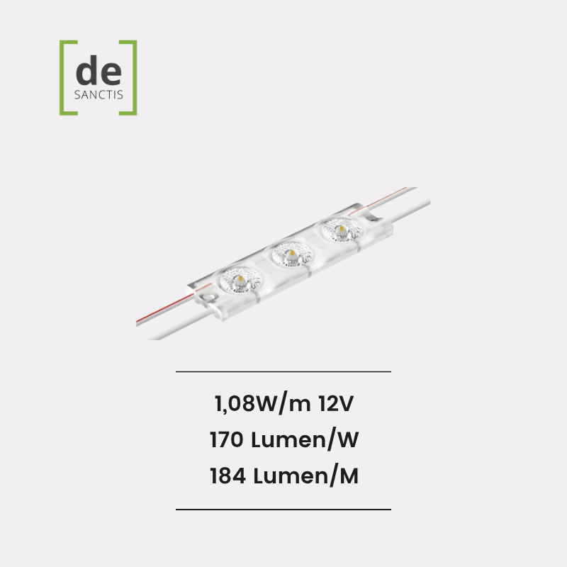 Modulo 3 Led 1,08W 12V 170Lm/W 6500K 170° Per Profondità 2,5Cm Aurora ...